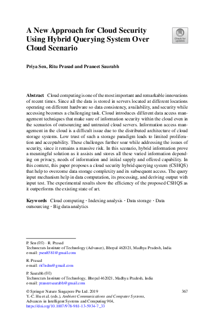 (PDF) A New Approach for Cloud Security Using Hybrid Querying System Over Cloud Scenario