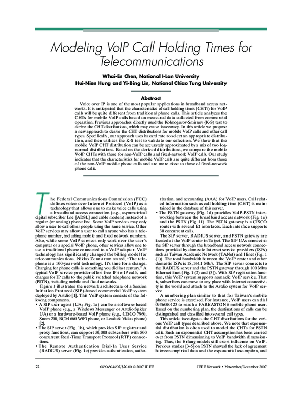 (PDF) Modeling VoIP Call Holding Times for Telecommunications