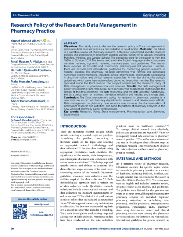 (PDF) Research Policy of the Research Data Management in Pharmacy Practice