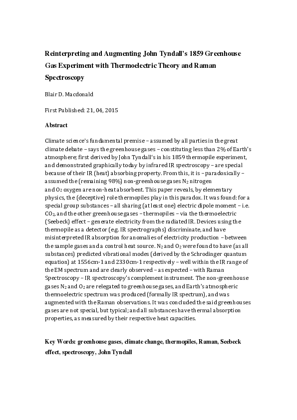(PDF) Reinterpreting and Augmenting John Tyndall’s 1859 Greenhouse Gas ...