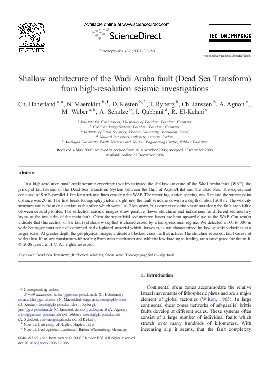(PDF) Shallow architecture of the Wadi Araba fault (Dead Sea Transform ...