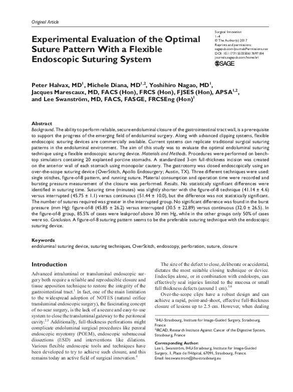 (PDF) Experimental Evaluation of the Optimal Suture Pattern With a Flexible Endoscopic Suturing ...