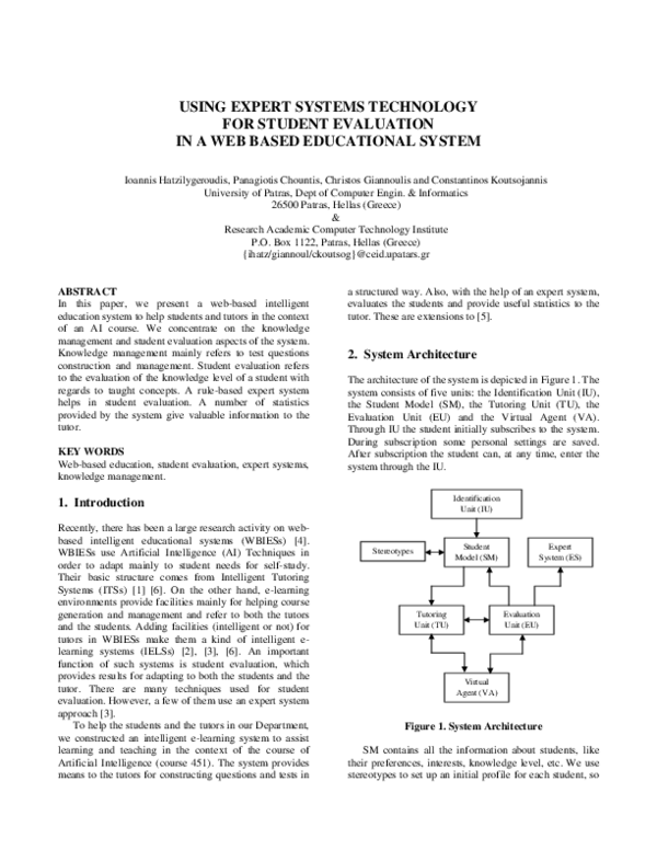 (PDF) Using expert systems technology for student evaluation in a web based educational system ...