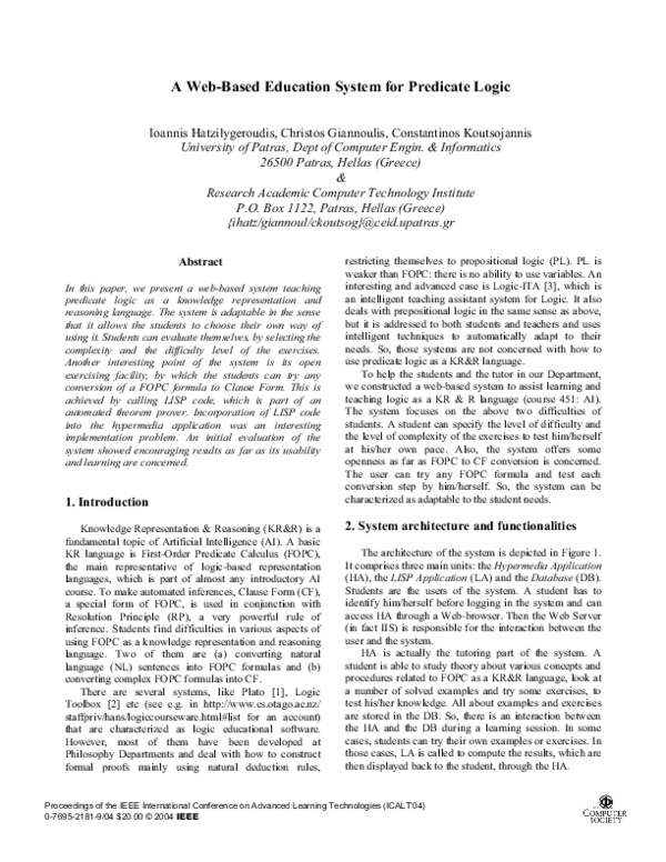 (PDF) A web-based education system for predicate logic
