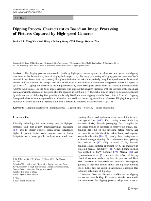 (PDF) Dipping Process Characteristics Based on Image Processing of ...