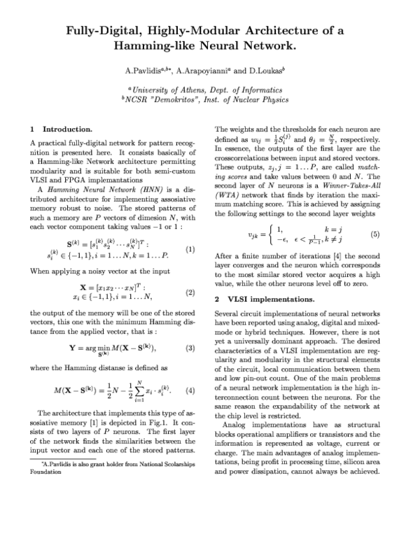 (PDF) Fully-Digital Highly-Modular Architecture Of A Hamming-Like Neural Network | Dimitris ...