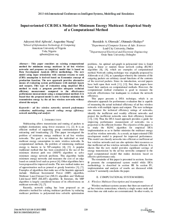 (PDF) Input-oriented CCR DEA Model for Minimum Energy Multicast ...