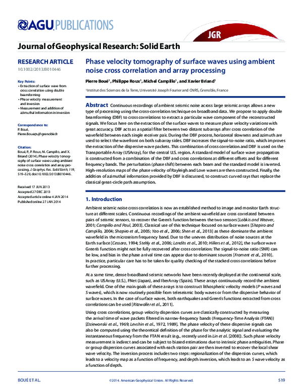 Pdf Phase Velocity Tomography Of Surface Waves Using Ambient Noise Cross Correlation And Array