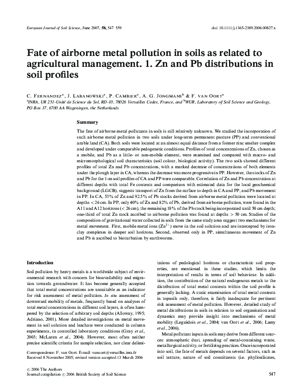 (PDF) Fate of airborne metal pollution in soils as related to ...