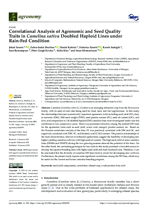 (PDF) Correlational Analysis of Agronomic and Seed Quality Traits in Camelina sativa Doubled ...