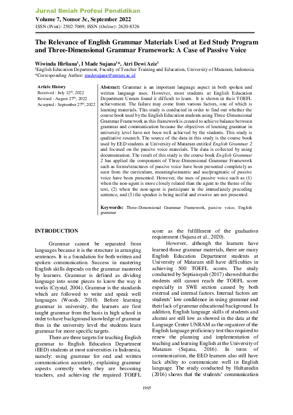(PDF) The Relevance of English Grammar Materials Used at Eed Study Program and Three-Dimensional ...