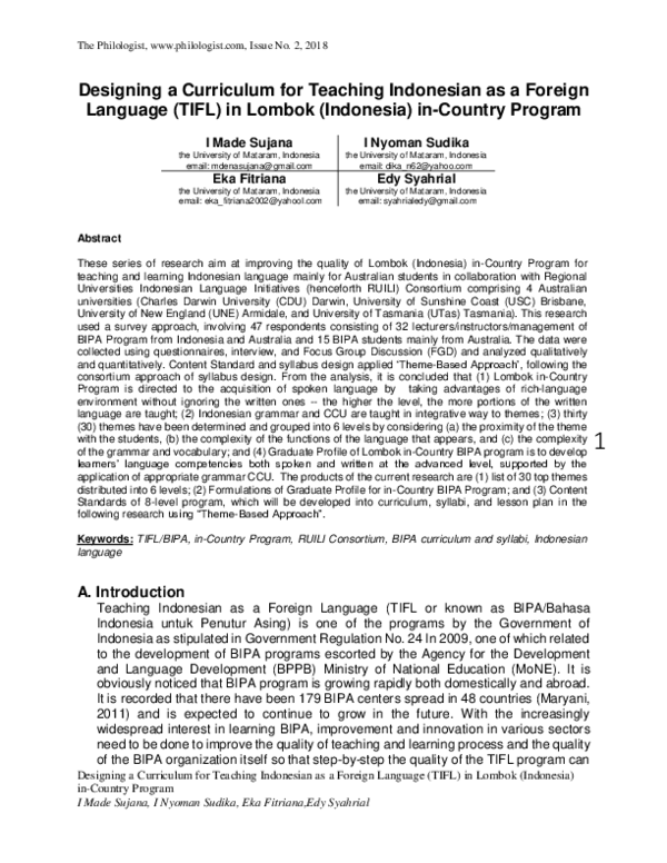 (PDF) Designing a Curriculum for Teaching Indonesian as a Foreign ...