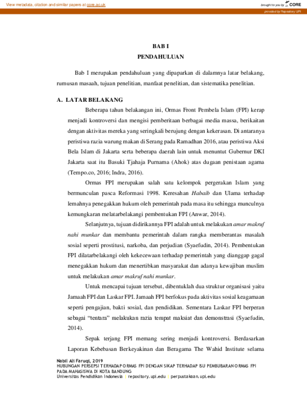 (PDF) Hubungan Persepsi Terhadap Ormas Fpi Dengan Sikap Terhadap Isu ...