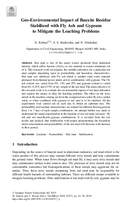 (PDF) Geo-Environmental Impact of Bauxite Residue Stabilized with Fly ...