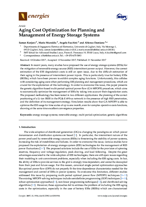 (PDF) Aging Cost Optimization for Planning and Management of Energy ...