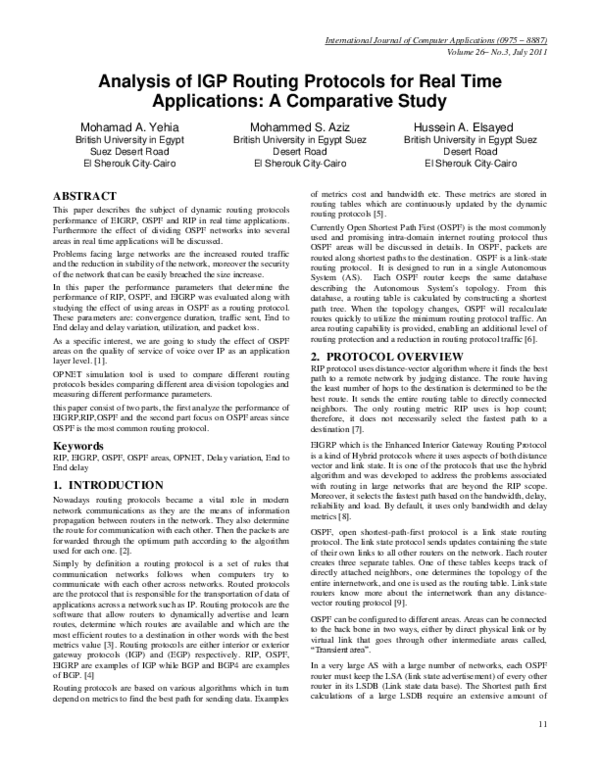 (PDF) Analysis of IGP Routing Protocols for Real Time Applications: A Comparative Study