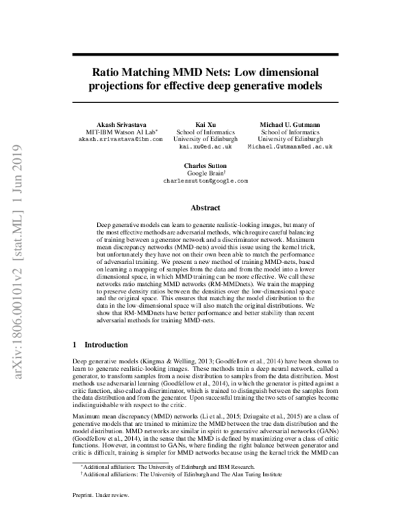 (PDF) Ratio Matching MMD Nets: Low dimensional projections for effective deep generative models