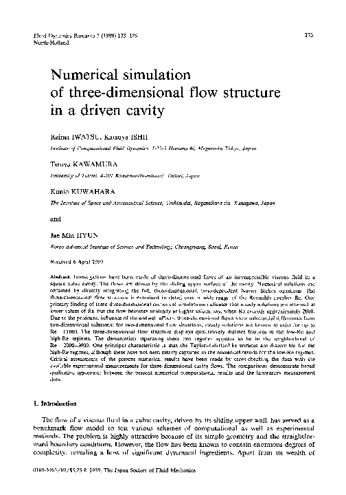 (PDF) Numerical simulation of three-dimensional flow structure in a driven cavity