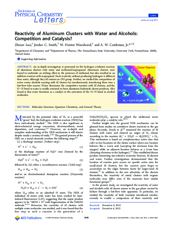 (PDF) Reactivity of Aluminum Clusters with Water and Alcohols ...
