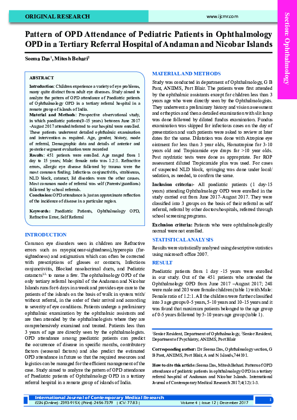 (PDF) Pattern of OPD Attendance of Pediatric Patients in Ophthalmology ...