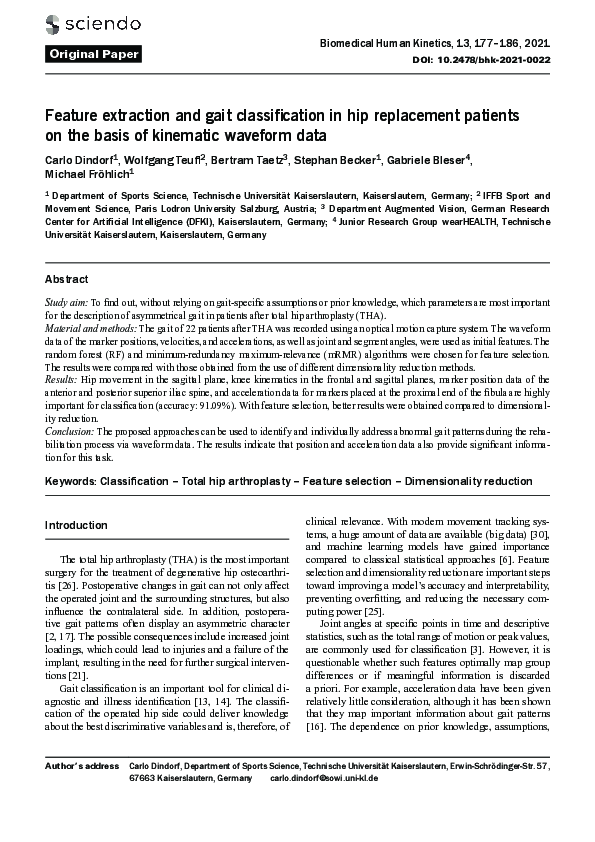 (PDF) Feature extraction and gait classification in hip replacement patients on the basis of ...