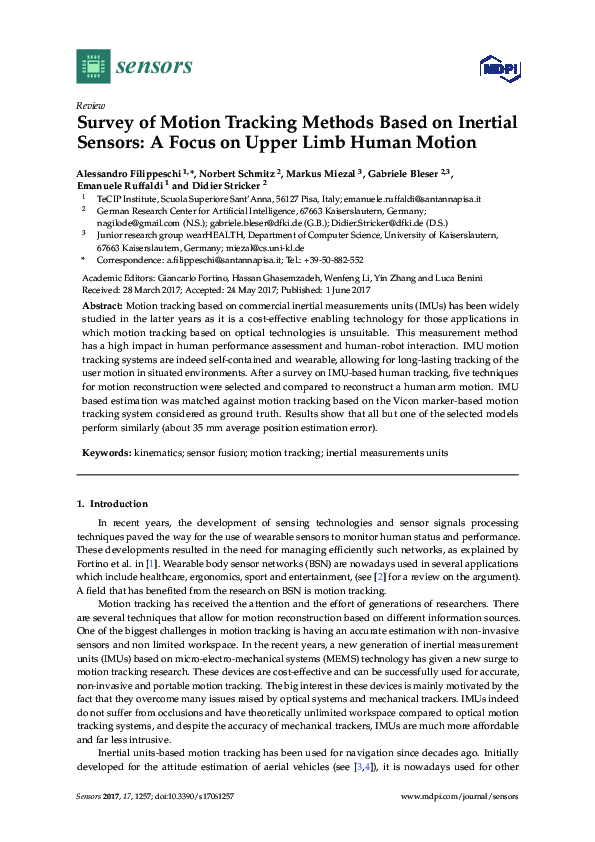 Pdf Survey Of Motion Tracking Methods Based On Inertial Sensors A