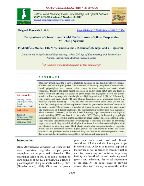 (PDF) Comparison of Growth and Yield Performance of Okra Crop under ...