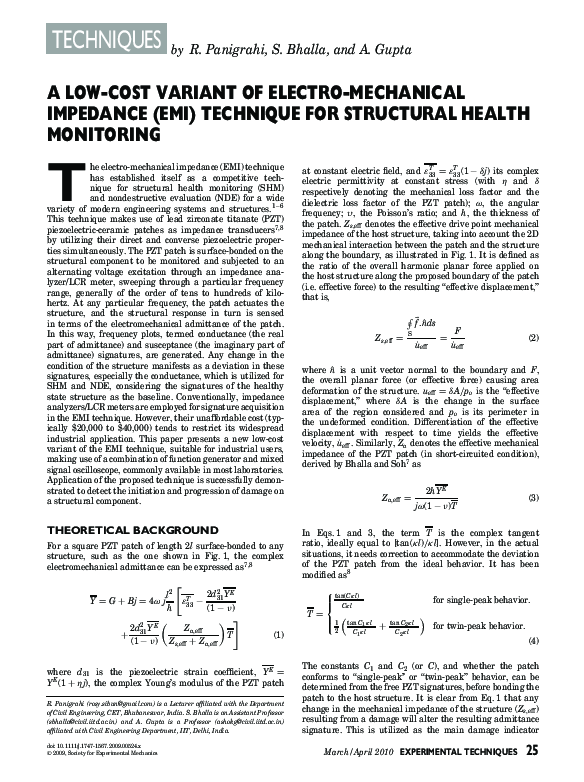 (PDF) A Low-Cost Variant of Electro-Mechanical Impedance (Emi) Technique for Structural Health ...
