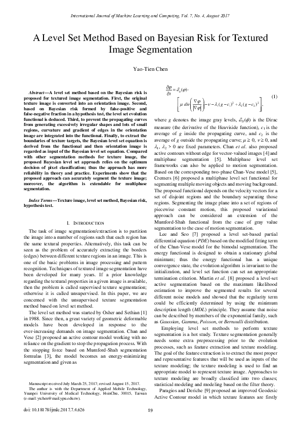 Pdf A Level Set Method Based On Bayesian Risk For Textured Image Segmentation