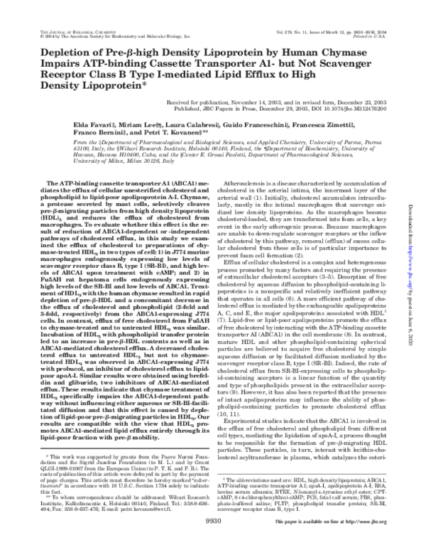 (PDF) Depletion of pre-beta-high density lipoprotein by human chymase ...