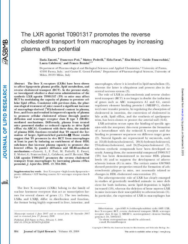 (PDF) The LXR agonist T0901317 promotes the reverse cholesterol ...