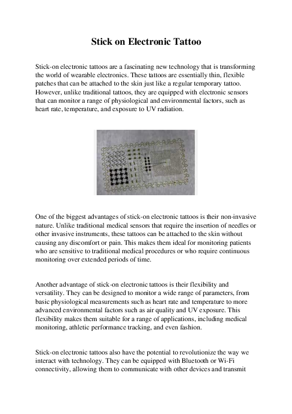 (PDF) Stick on Electronic Tattoo