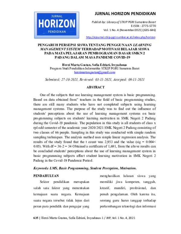 (PDF) Pengaruh Persepsi Siswa tentang Penggunaan Learning Management System terhadap Motivasi ...