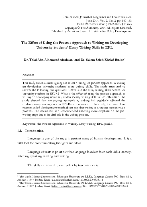 (PDF) The Effect of Using the Process Approach to Writing on Developing ...