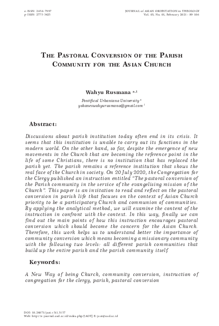 (PDF) The Pastoral Conversion of the Parish Community for the Asian Church