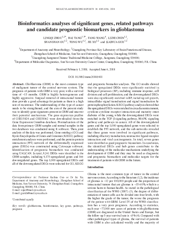(PDF) Bioinformatics analyses of significant genes, related pathways ...