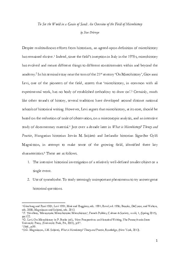 (PDF) Historiographical Overview of the field of Microhistory
