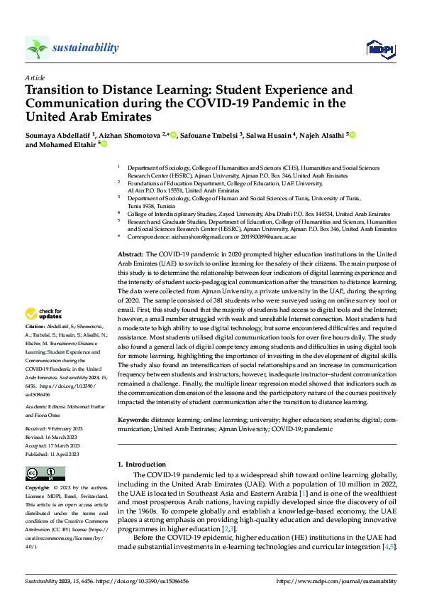 (PDF) Transition to Distance Learning: Student Experience and ...
