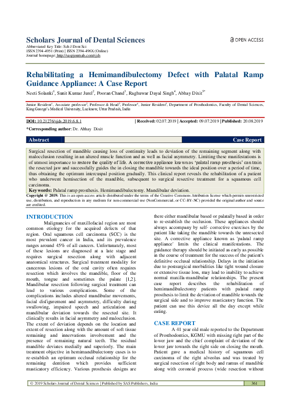 (PDF) Rehabilitating a Hemimandibulectomy Defect with Palatal Ramp ...