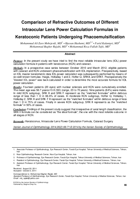 (PDF) Comparison of Refractive Outcomes of Different Intraocular Lens Power Calculation Formulas ...