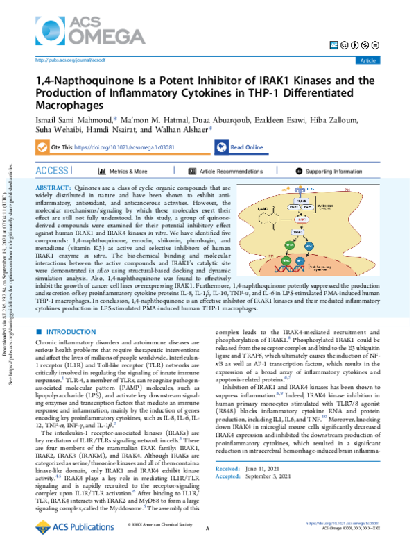 (PDF) 4-Napthoquinone Is a Potent Inhibitor of IRAK1 Kinases and the ...
