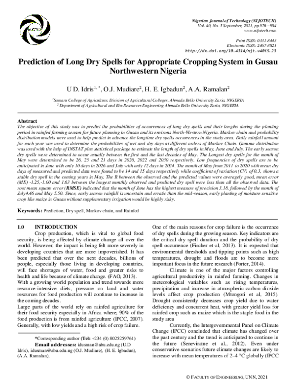 (PDF) Prediction of long dry spells for appropriate cropping system in ...
