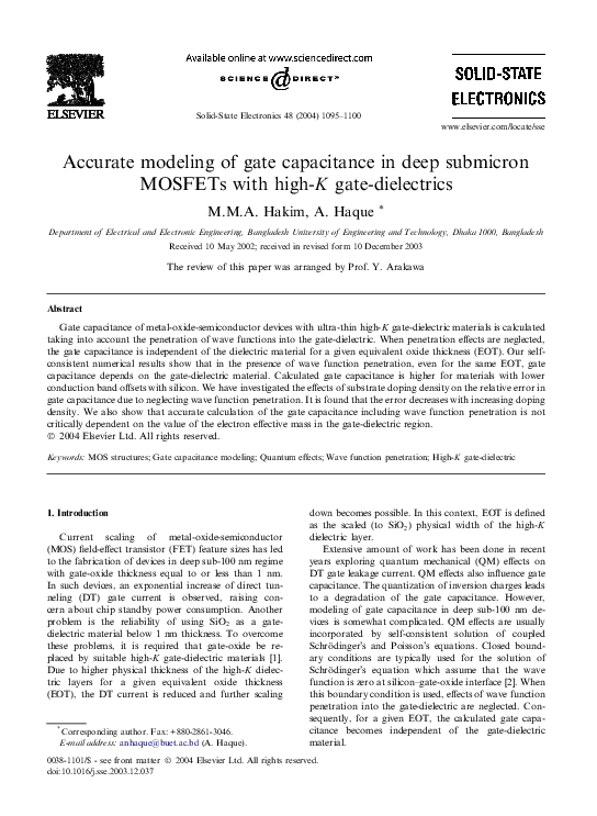 Pdf Accurate Modeling Of Gate Capacitance In Deep Submicron Mosfets