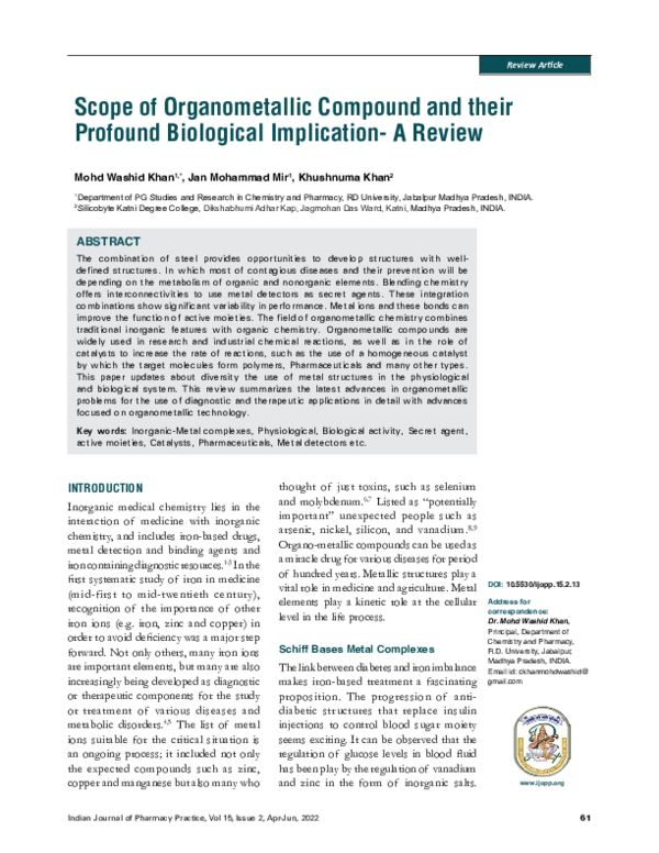 (PDF) Scope of Organometallic Compound and their Profound Biological ...
