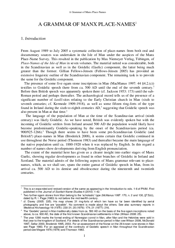 (PDF) A Grammar of Manx Place-Names
