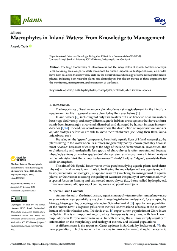 (PDF) Macrophytes in Inland Waters: From Knowledge to Management