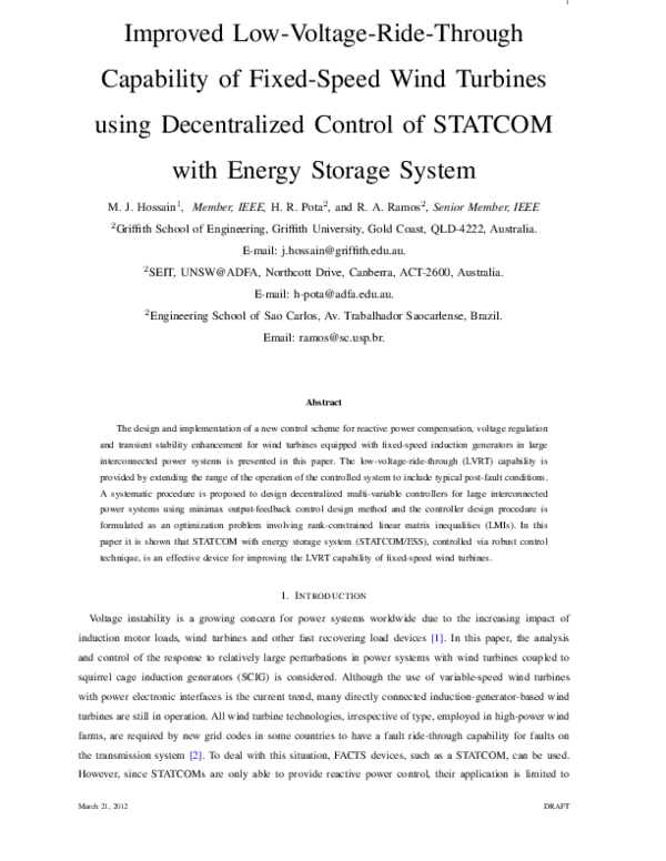 Pdf Improved Low Voltage Ride Through Capability Of Fixed Speed Wind