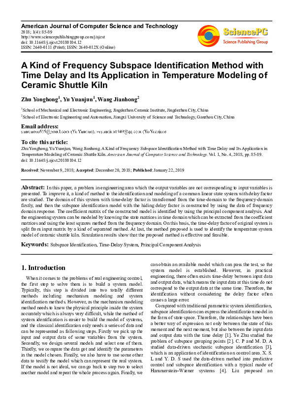 (PDF) Identification of Time-Delay Systems using the Subspace Method
