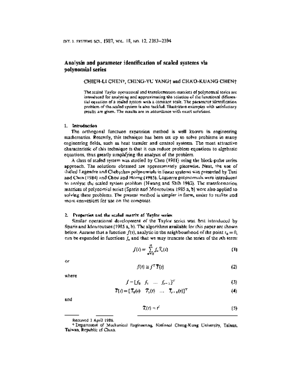 (PDF) Analysis and parameter identification of scaled systems via ...