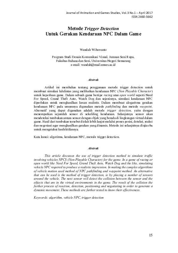 (PDF) Metode Trigger Detection untuk Gerakan Kendaraan NPC dalam Game | Wandah Wibawanto ...